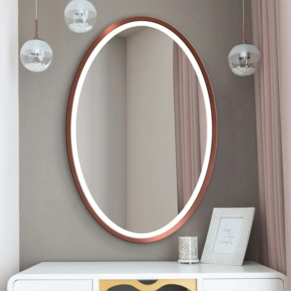 Zrcadlo Nordic Oval Copper LED Rozměr: 50 x 70 cm