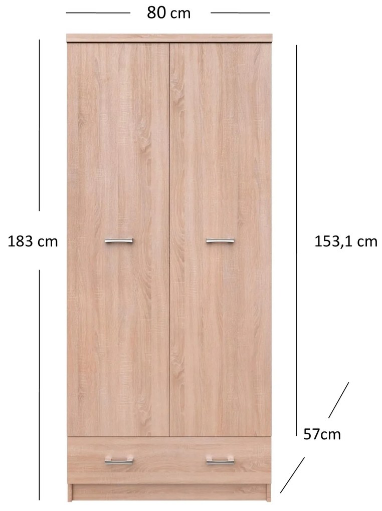 Šatní skříň Tianna 2d1s (dub sonoma). 1053323