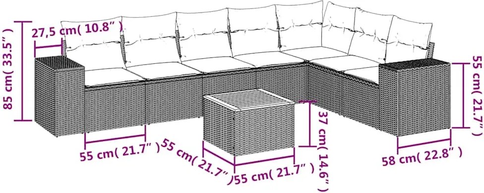 8dílná zahradní sedací souprava s poduškami černá polyratan 3225474