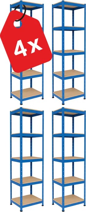 Regál 180x40x40 cm lakovaný 5-policový, nosnost 875 kg - modrý - 4ks