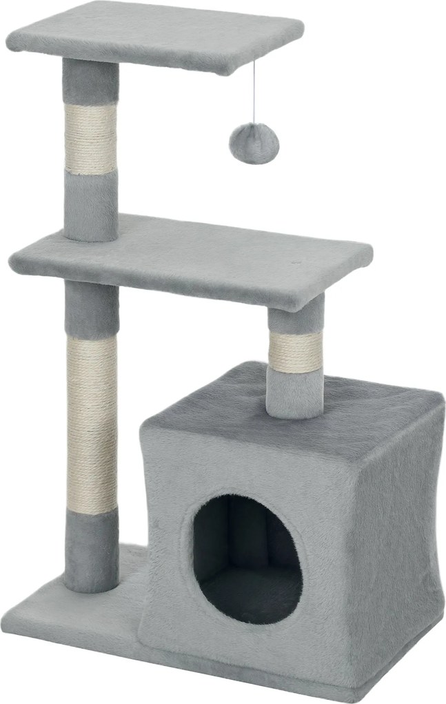 PawHut Kočičí Škrabadlo 81,5 cm s Sijouxovými Sloupci, 2 Platformami, Jaskyní a H koulej, Stylový Design 50x30x81,5 cm Tmavě šedá