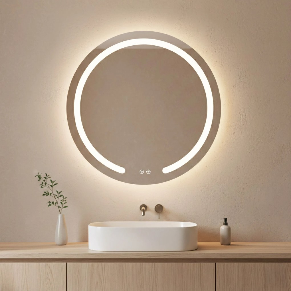 Tutumi Zrcadlo Modern ⌀70 cm s vyhříváním a regulovatelným LED osvětlením HOM-00905