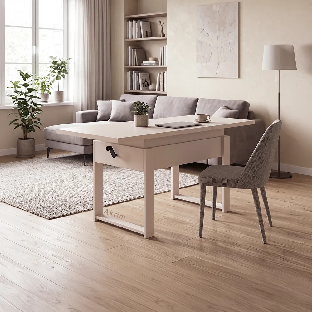 Rozkládací polohovací konferenční stolek HOGO 3v1 | 120-157x62,5-74,5x67 cm | síla horní desky 32 mm | kašmír/nohy kašmír