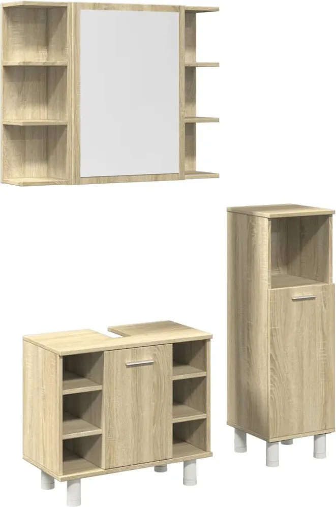 3dílný set koupelnového nábytku dub sonoma kompozitní dřevo 3324975