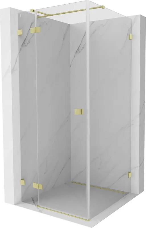 Mexen Lunar T, sklápěcí sprchový kout levý 110 x 110 cm, 8mm čiré sklo, zlatý kartáčovaný - 834T-110-110-55-00-L