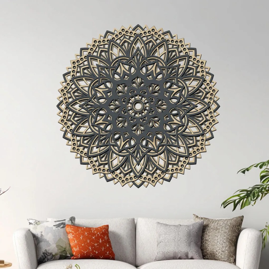 dřevo života 4 vrstvá mandala KVETOUCÍ DUŠE Zvolte rozměr (cm): 40x40, Zvolte barvu dekoru: Černá-Bílá