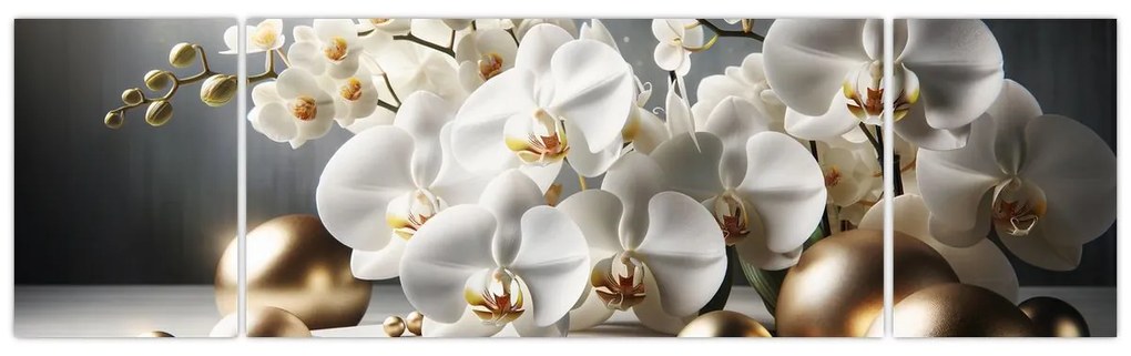 Obraz - Orchidej a zlaté koule (170x50 cm)