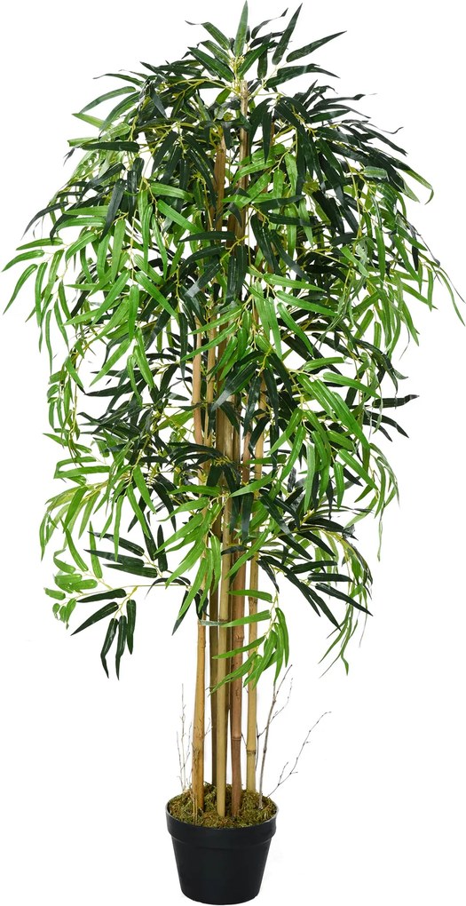 Umělý bambus Outsunny 150cm se květináčem - realistická dekorativní syntetická rostlina pro domov, zahradu, kancelář Ø18x150 cm Zelená | Aosom