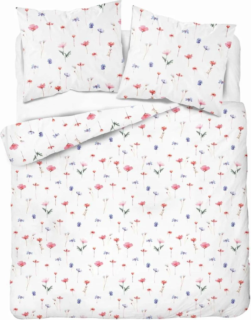 Detexpol Saténové ložní prádlo 160x200 bílé s růžovými a levandulovými květy – Satin Stories – vzor 5486 B