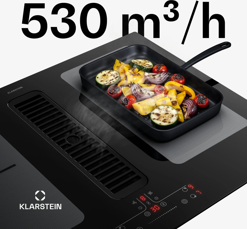 Klarstein Full House indukční varná deska s odsavačem par | 4 varné zóny | 7335 W | 530,1 m³/h | 70 cm