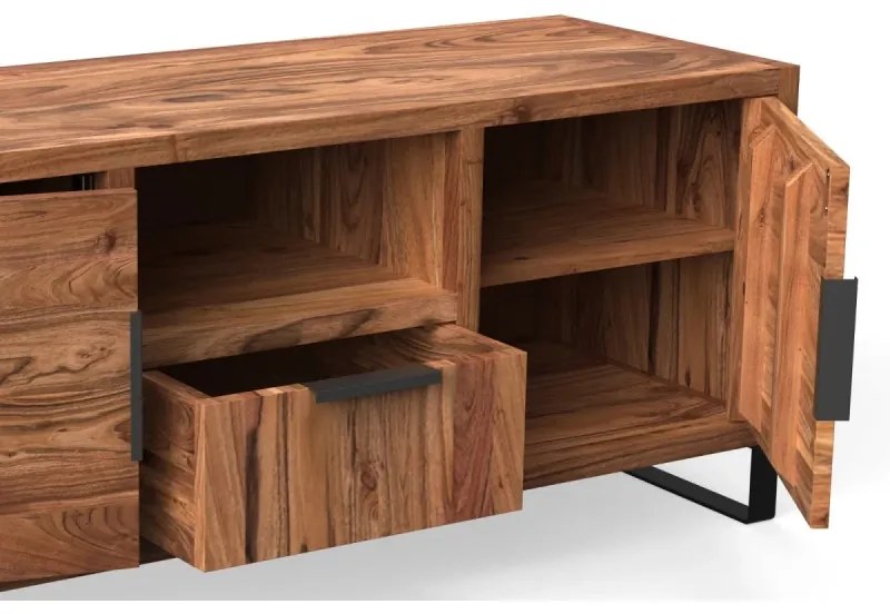 furniture-nabytek.cz - Masivní TV stolek Sidora z akácie, lakovaný, hnědý – 134×45×55 cm