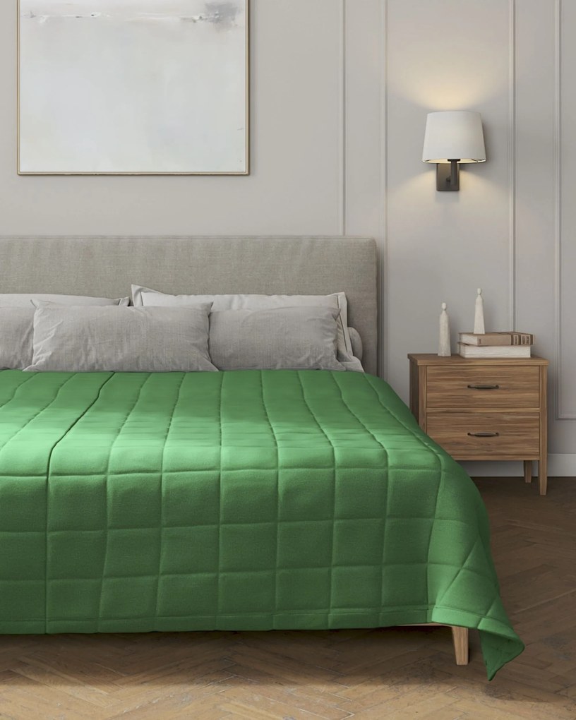 Přehoz s prošitím do čtverců barva zelená