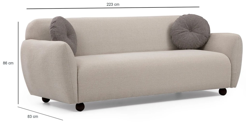 Hanah Home Třímístná pohovka EDDY krémová 223 cm 560ARE1329