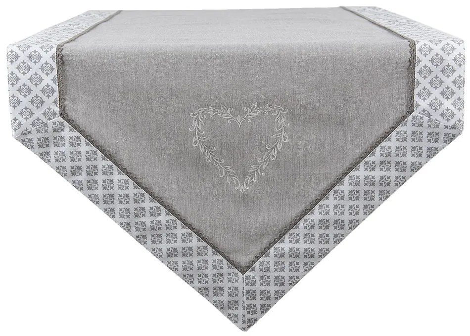 Šedý bavlněný běhoun na stůl se srdíčkem Lovely Heart - 50*160 cm