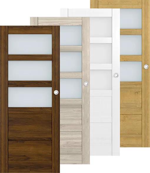 posuvné interiérové dveře do pouzdra BRAGA model 4 Průchozí rozměr: 70 x 197 cm, Orientace dveří: Levé dveře, Dekor: Ořech muškátový