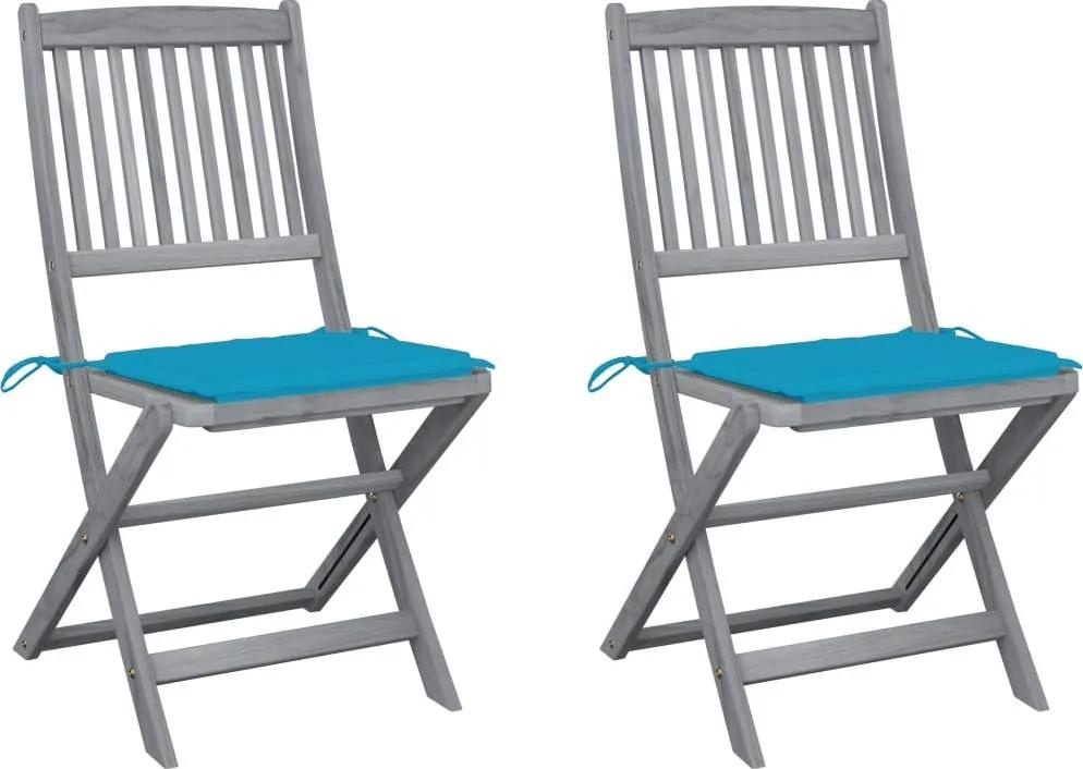 vidaXL Skládací zahradní židle s poduškami 2 ks masivní akáciové dřevo [3064547] Barva: Jasně zelená