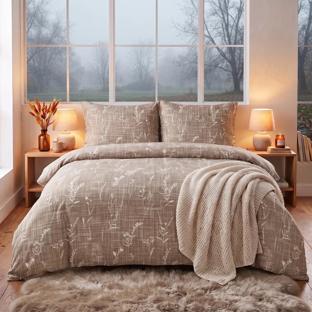 Kvalitex Flanelové povlečení PODZIM béžový 1x 220/200, 2x 70/90cm