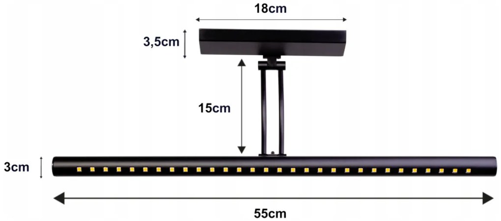 BERGE Nástěnné svítidlo LED do koupelny - 55 cm - 7W černé