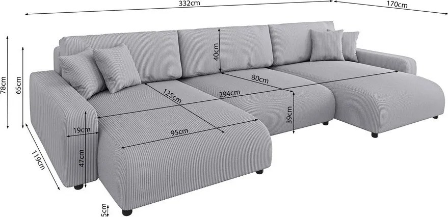 Světle šedá manšestrová rozkládací/s úložným prostorem rohová pohovka Sara – Ropez