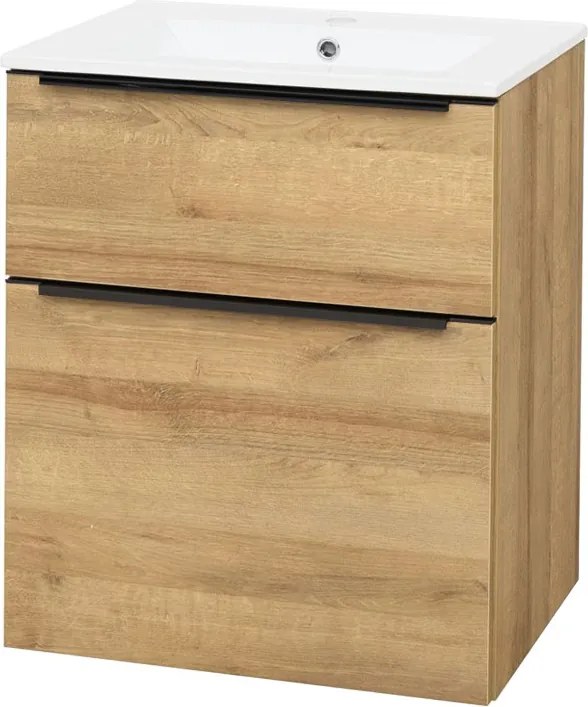 Mereo Mereo, Mailo, koupelnová skříňka s keramickým umyvadlem 61 cm, bílá, dub, antracit, CN520B