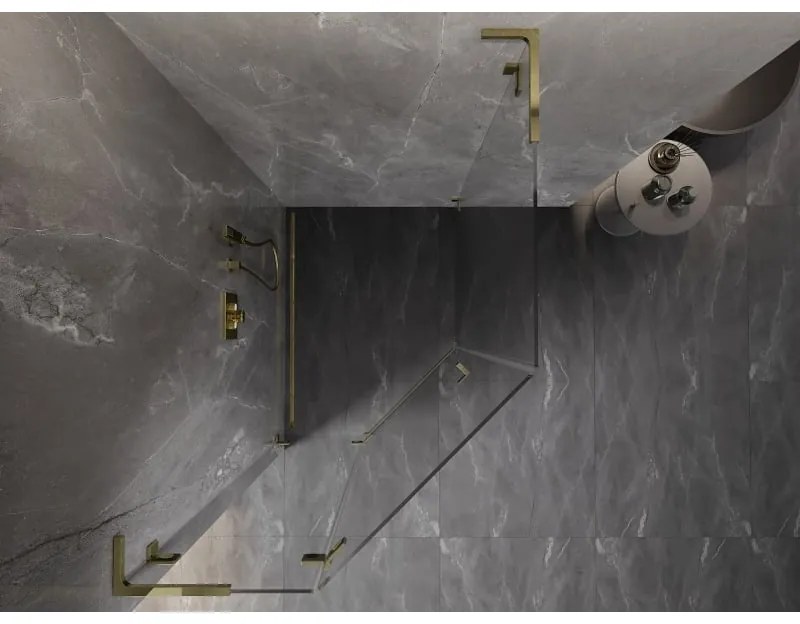 Mexen Lunar, L pětiúhelníkový sprchový kout naklápěcí doleva 80 x 100 cm, 8mm čiré sklo, zlatý profil, 831L-080L-100P-50-00-L