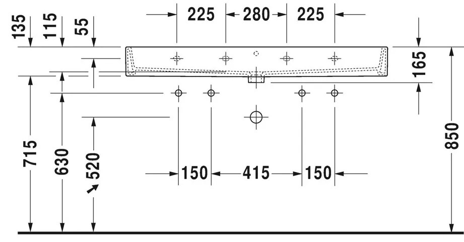 Duravit Vero Air- Umyvadlo na 2 baterie, 120x47 cm, bílá 2350120024