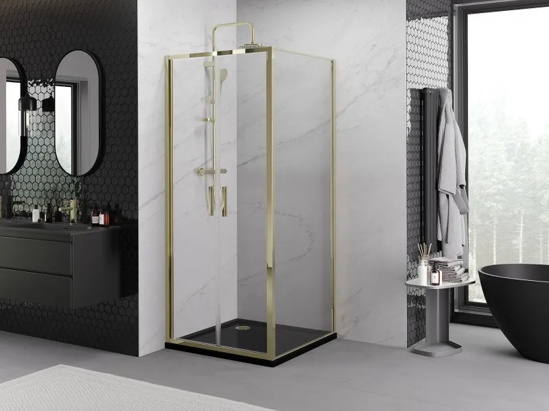 Mexen Exo, výklopná sprchová kabina, dveře 110 cm + boční stěna 110 cm, transparentní sklo, zlatá, 814-110-110-50-00