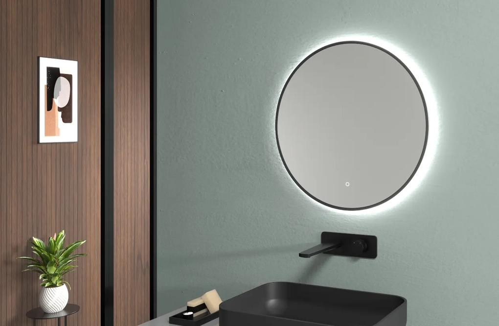 CERANO - Koupelnové LED zrcadlo Velo, kovový rám - černá matná - Ø 80 cm