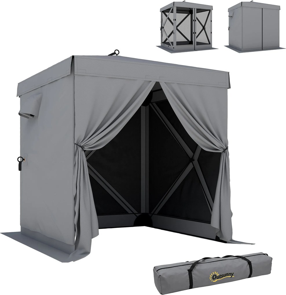 Outsunny 185×185 cm voděodolný skládací altán — stabilní, 4 síťové panely, UPF30+, párty stan — tmavě šedý | Aosom
