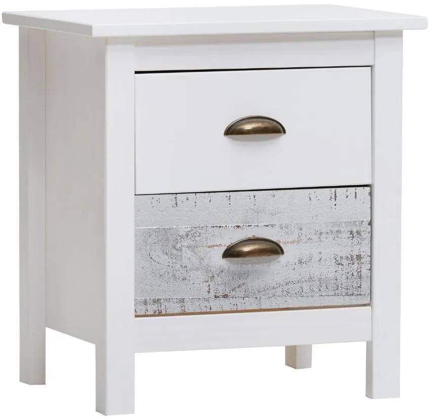 OnaDnes -20% Bílo šedý borovicový noční stolek Marckeric Romantica 46 x 35 cm - malý