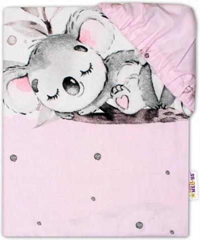 Baby Nellys Baby Nellys Dětské bavlněné prostěradlo do postýlky - Medvídek Koala, růžové, 140 x 70 cm