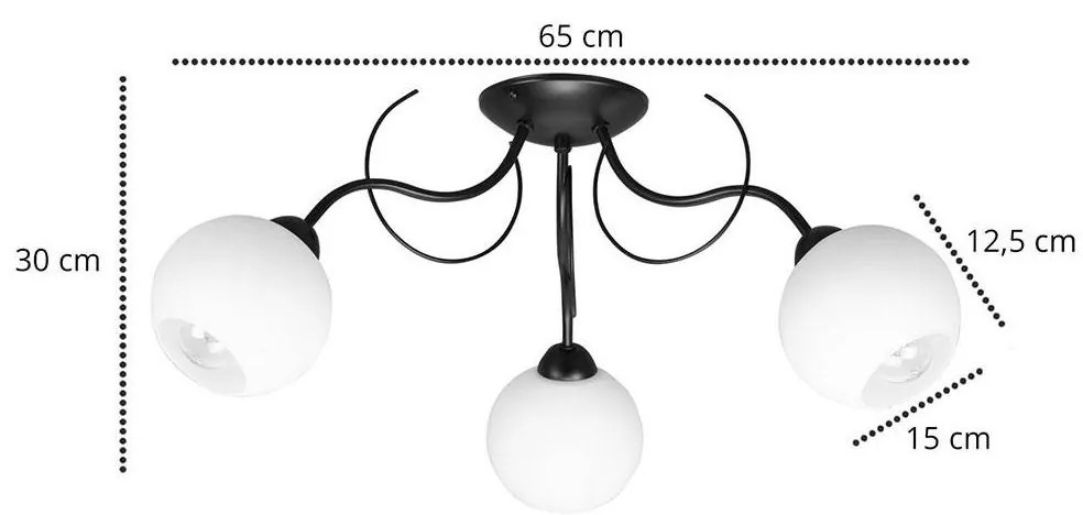 Stropní svítidlo ELIZA, 3x bílé skleněné stínítko (výběr ze 2 barev konstrukce)