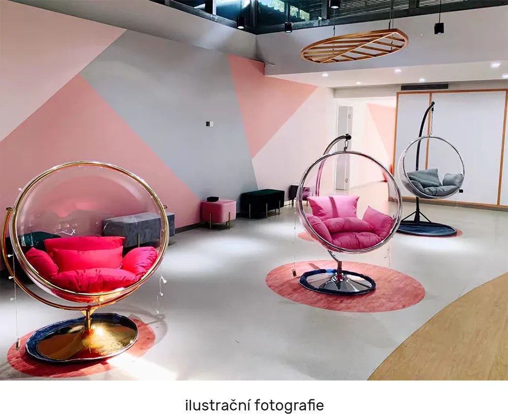 Kondela Závěsné křeslo se stojanem, transparentní/střírná/šedá, BUBBLE NEW TYP 2