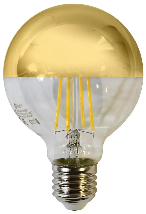 Dekorační LED žárovka se zrcadlovým vrchlíkem E27 teplá 3000k 5w 550 lm zlatá