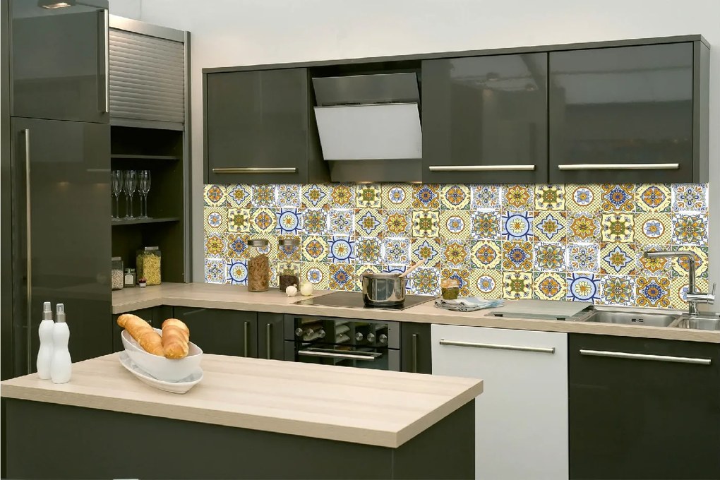 DIMEX | Fototapeta do kuchyně Žluté kachličky KI-260-164 | 260 x 60 cm | vícebarevná
