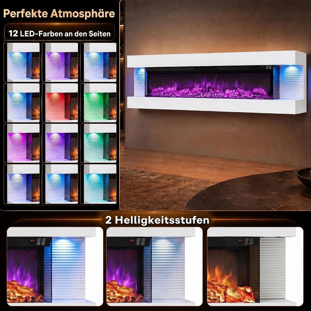 Costway Třístranný elektrický krb 152 cm s LED, 750/1500 W, bílý