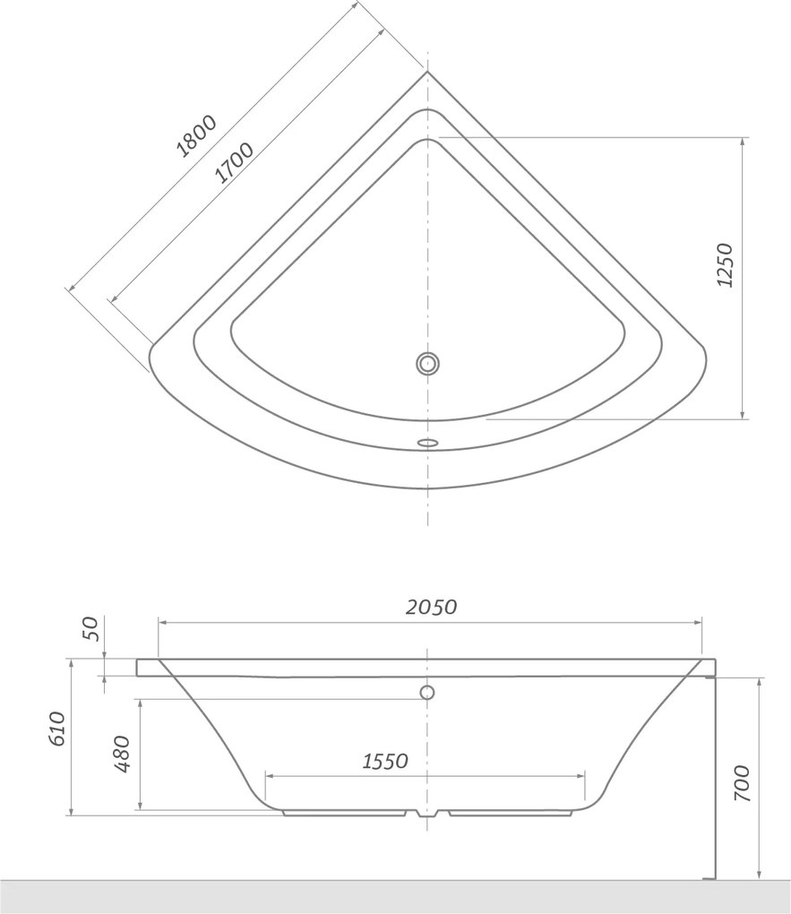 Asymetrická rohová akrylátová vana TULLIP 460 mm S 1500 × 1000 Pravá TULLIP - SANIPRO /150 (P) 100 cm 200 l 5158000