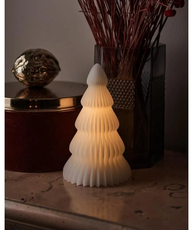 LED svíčka z pravého vosku na baterie, stromeček, bílý, ø 13 × 16 cm, 2× AA