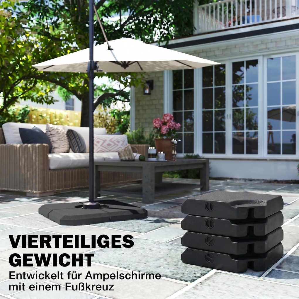 Outsunny Zátěž na deštníky Outsunny, 4dílný stojan na deštníky, lze naplnit 80 kg vody nebo 120 kg písku, HDPE, černá, 100 x 100 x 9,5 cm | Aosom