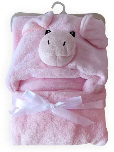 Fleecová zvířátková deka s kapucí Motiv: růžová kravička