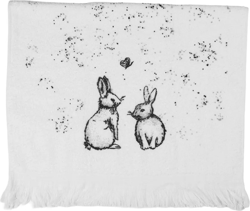 Bílý froté ručník s králíčky a motýlkem Bunny Buddies - 40*66 cm