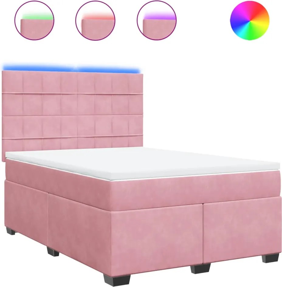 Box spring postel s matrací růžová 140x190 cm samet 3293211