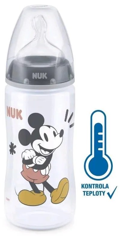 Kojenecká láhev na učení NUK Disney Mickey s kontrolou teploty 300 ml šedá