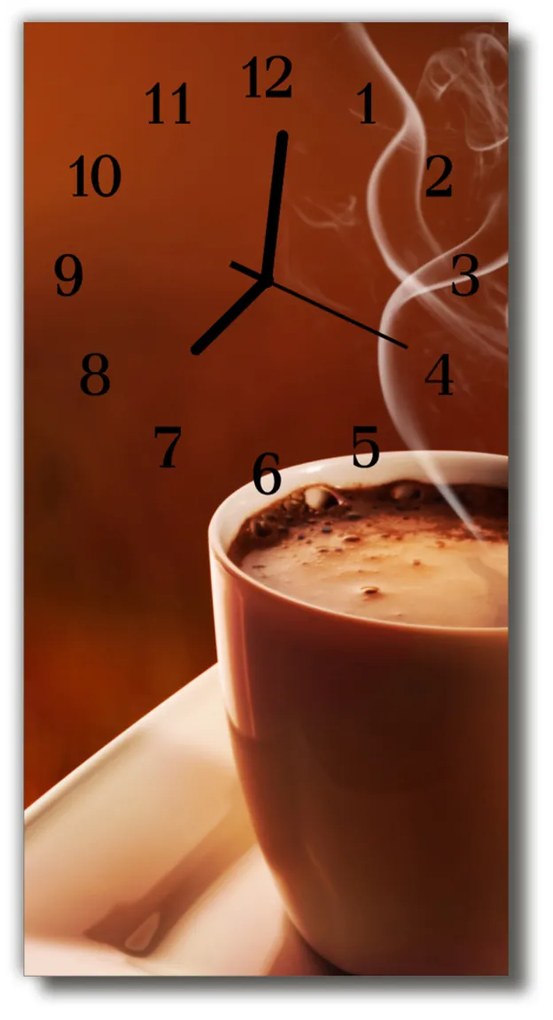 Skleněné hodiny vertikální  Béžový šálek kávy