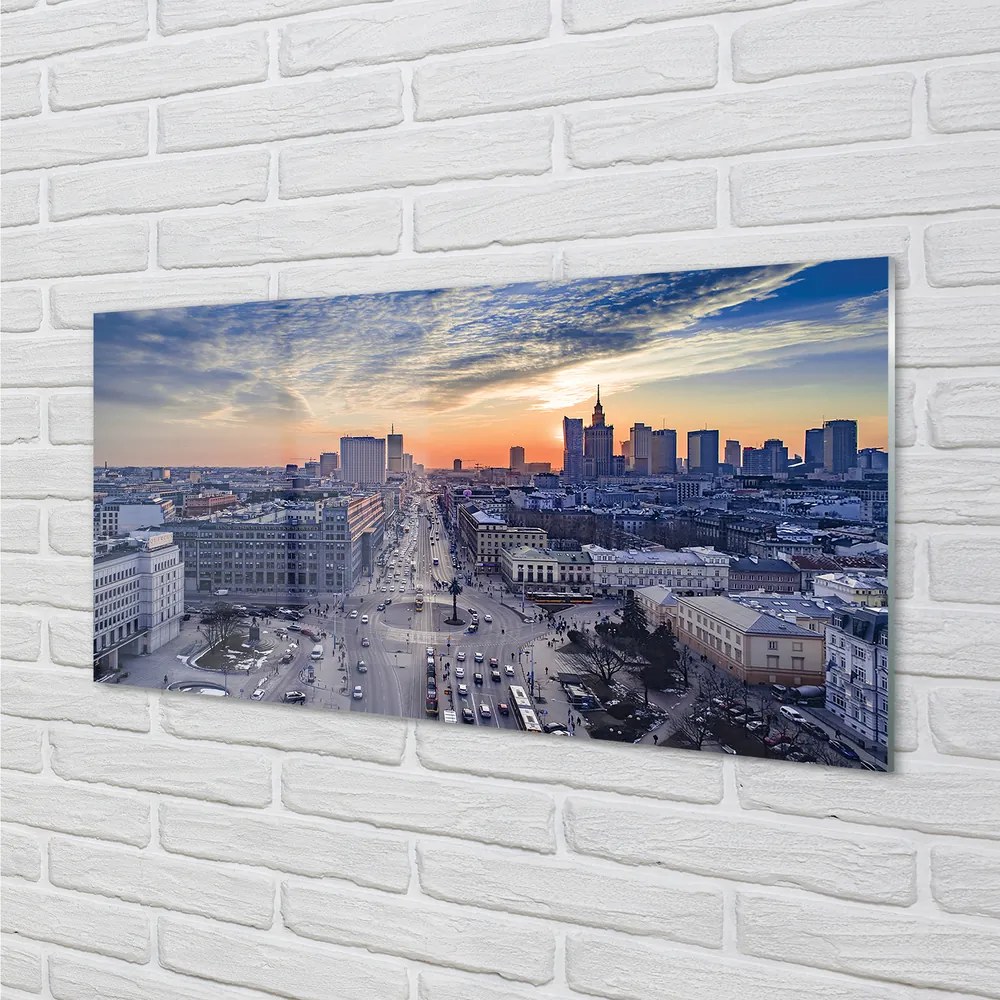 akrylový obraz Varšava mrakodrapy Sunset 140x70 cm