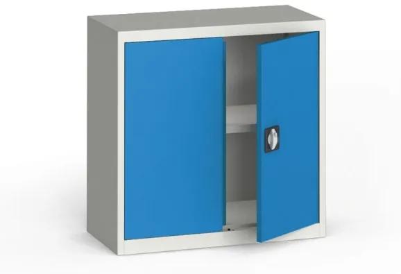 Plechová policová skříň na nářadí KOVONA, 800 x 800 x 400 mm, 1 police, šedá/modrá