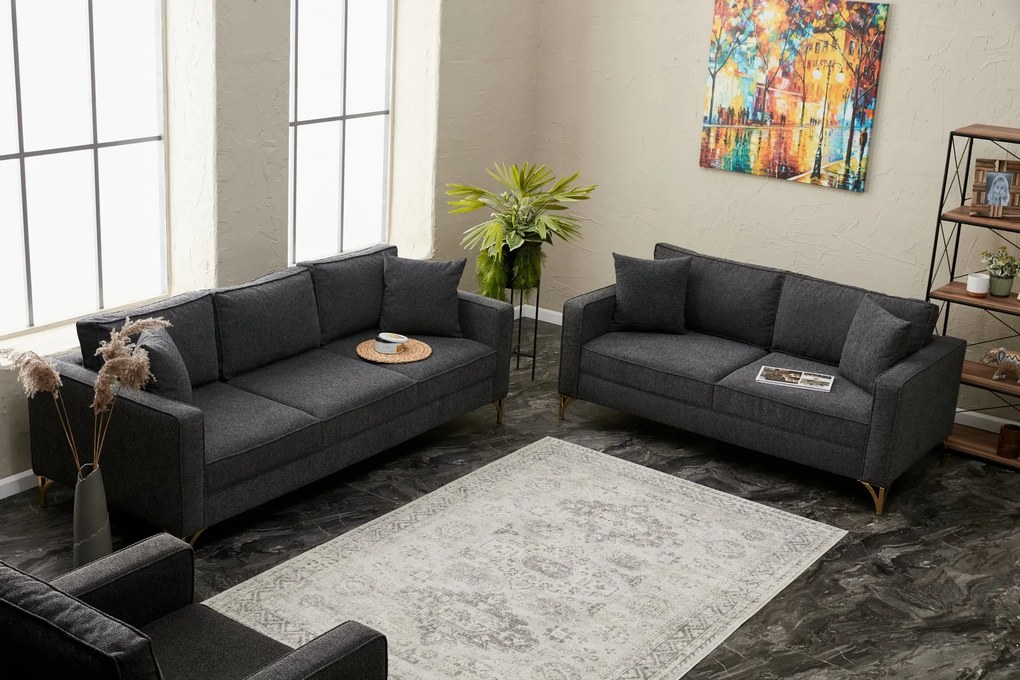 Hanah Home Třímístná pohovka BERLIN antracitová se zlatou 222 cm 825BLC2795
