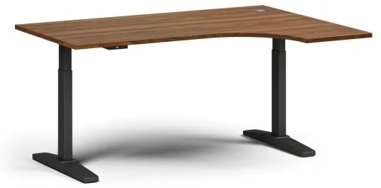 Výškově nastavitelný stůl, elektrický, 675-1325 mm, rohový pravý, deska 1600x1200 mm, černá podnož, ořech