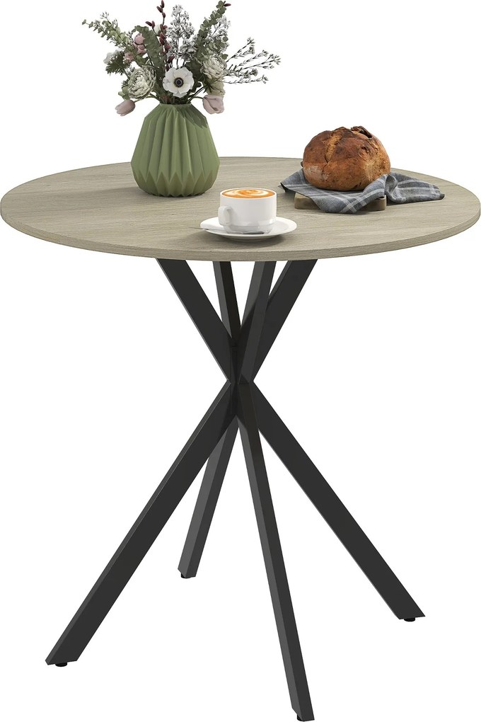 HOMCOM Kulatý Jídelní Stůl Ø80cm ve Vintage Stylu se Ocelovými Nohami, Kuchyňský Stůl do Jídelny, Kuchařský Stůl, Home Office, Bílý Dub | Aosom