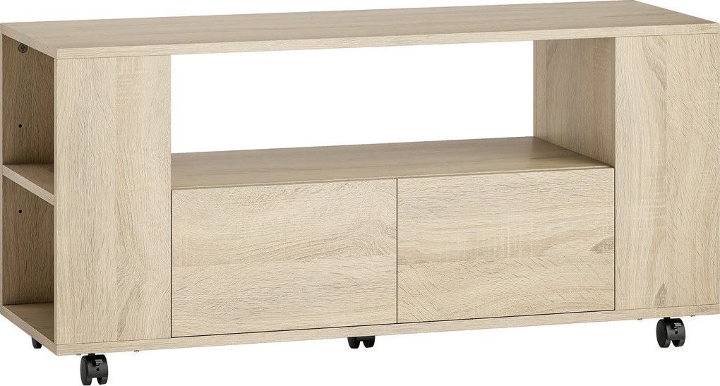 HOMCOM TV nábytek 106,68 cm s otočnými kolečky a brzdou, nastavitelné police a zásuvky, 102x34,5x48,5 cm, dřevo
